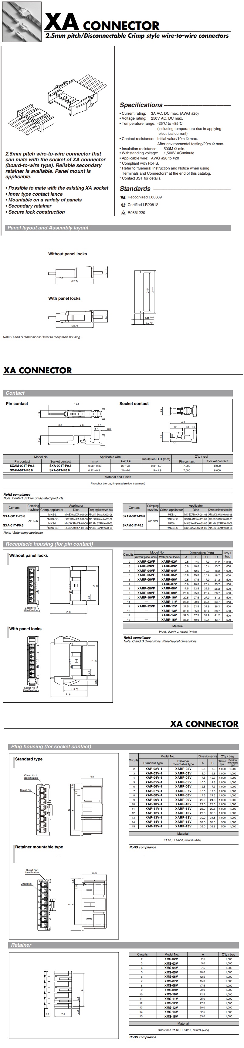 XARR-06VF 2.5mm間距 6P female JST XA系列 RECEPT HOUSING連接器 -10入(含稅)【佑齊企業 iCmore】 | 佑齊企業電子商城直營店 | 樂天 ...