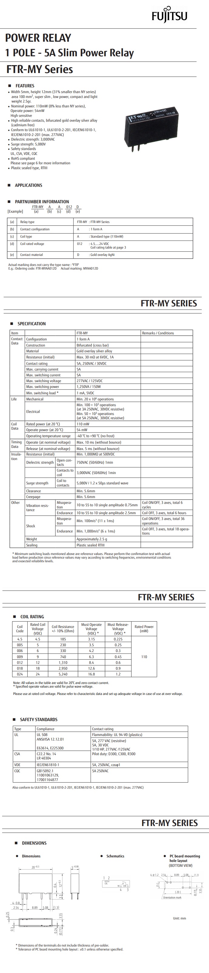 FTR-MYAA024D 24VDC FTR-MY系列 Fujitsu富士通 PCB繼電器Power Relay-2pcs (含稅)【佑齊企業 iCmore】 | 佑齊企業電子商城直營店 ...