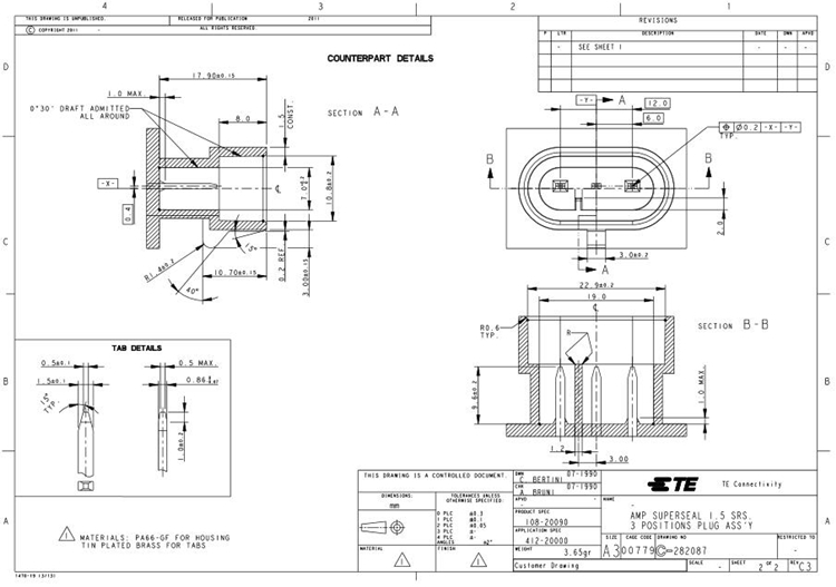 282087-1 TE(AMP)1.5 SERIES_汽車連接器 外殼3P FEMALE 母頭 (含稅)【佑齊企業 iCmore】 | 佑齊 ...