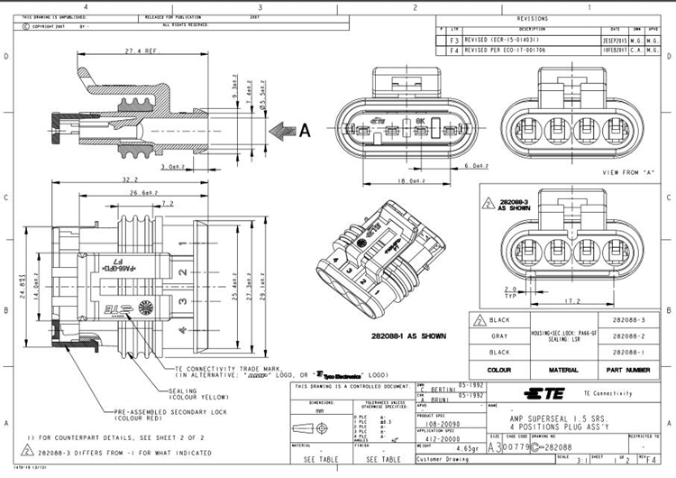 282088-1 TE(AMP)1.5 SERIES_汽車連接器 外殼4P FEMALE 母頭 (含稅)【佑齊企業 iCmore】 | 佑齊 ...